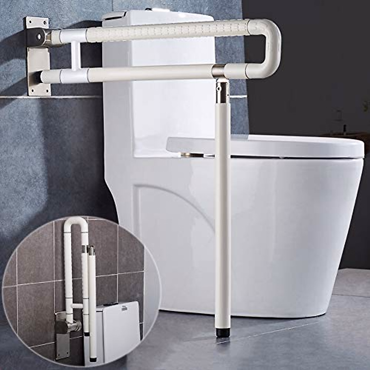 MEETWARM Handicap Rails Foldable Toilet Grab Bar Handles Bathroom Seat Support Bars Flip-Up Grab Arm Hand Grips Safety Handrails for Elderly Disabled Pregnant Anti Slip Shower Assist Aid