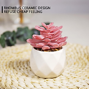 VIVERIE Mini Succulents Plants Artificial in Pots-Rose Pink, Small Fake Succulents Plants for Home Decor Indoor for Women, White Ceramic, Set of 4