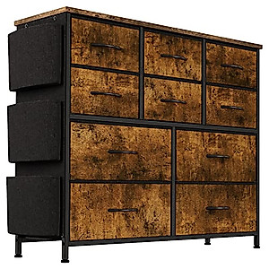 Jojoka Dresser for Bedroom with 10 Drawers, Dressers & Chest of Drawers, Long Fabric Storage Drawer with Wood Tabletop for Kids Room, Closet, Hallway, Entryway (Rustic Brown)