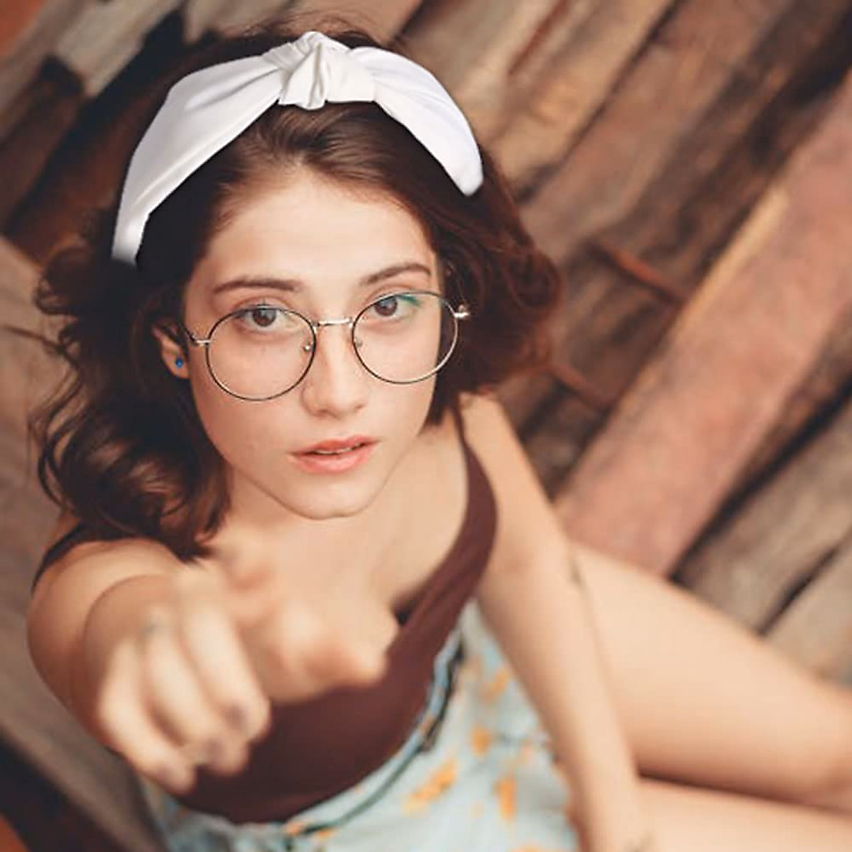 MHDGG Knotted Turban Headbands - Wide Solid Color Hair Bands for Women Headwear, White