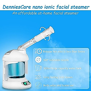 Facial Steamer DenniesCare Hot Mist Face Steamer Nano Ionic Table Top Mini Steamer Spa 360° Rotatable Sprayer Personal Care Use at Home or Salon Blue White