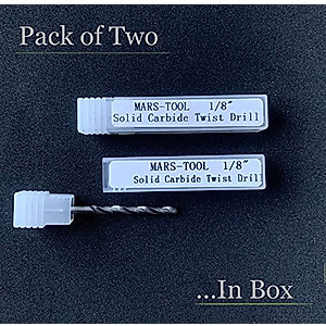 2/Pack Solid Carbide Drill Bit for Hardened Steel 1/8" HRa 91.3 Aerospace Standard K20 Tungsten Carbide Jobber Length Twist Drill for Metal 118 Degree Four Facet Point Fractional Size