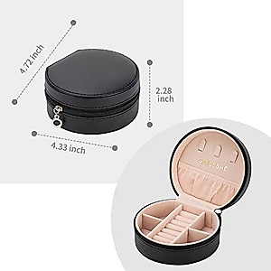 Smileshe Travel Jewelry Box, Mini Portable Organizer Travel Case with Zipper, PU Leather Small Storage Boxes for Rings, Earrings, Necklaces, Bracelets