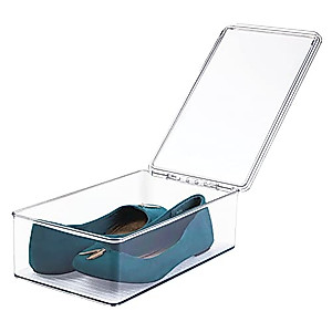 mDesign Plastic Closet Organizer Box Containers with Hinged Lid for Bedroom Shelves/Cabinets, Holds Flats, Sandals, Sneakers, Dress Shoes, Heels, Booties, and Wedges, Ligne Collection, 2 Pack, Clear