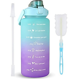 Mint Berry Half Gallon Water Bottle with Time Marker - 64 oz Water Bottle with Straw - Big Water Bottle - Large Water Bottle (Blue Purple Gradient)