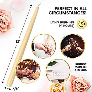 Dripless Taper Candles 12" Inch Tall Wedding, Holiday Decor Set of 12 (Ivory)