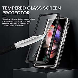 VEGO for Galaxy Z Fold 3 Case with Camera Cover, Hinge Protection Case with Front Screen Protector & 360°Ring Magnetic Kickstand Protective Armor Case for Samsung Galaxy Z Fold 3 - Midnight Black