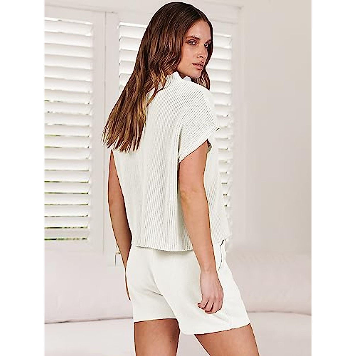 ANRABESS Women's Two Piece Outfits Sweater Sets Knit Pullover Tops and Casual Short Pants Tracksuit Matching Sets Loungewear 2023 Summer Fashion Clothes Sweat Suit 1122mibai-S