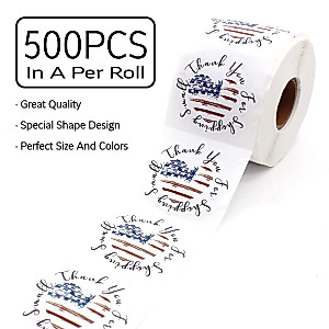 Wailozco 1.5'' America Flag Heart Thank You for Shopping Small Stickers,Handmade Stickers,Business Stickers,Envelopes Stickers for Online Retailers,Handmade Goods,Small Business,500 Labels Per Roll