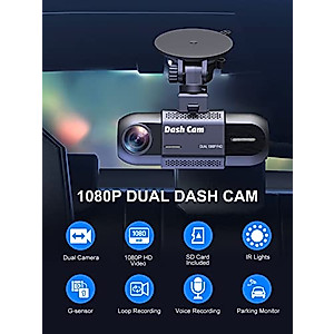 Dual Dash Cam 1080P, Dash Cam Front and Inside, Dash Camera for Cars with 32GB SD Card, Infrared Night Vision, 1.5 inch IPS Screen, Loop Recording, Accident Lock, WDR, Parking Monitor for Taxi Driver