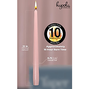 Hyoola Tall Taper Candles - 12 Inch Light Pink Unscented Dripless Taper Candles - 10 Hour Burn Time - 12 Pack