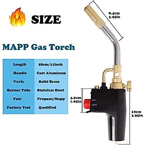 TS7000 Propane Torch Head with Igniter, 𝐓𝐒𝟕𝟎𝟎𝟎 High Intensity Mapp Gas Torch Head with Brass Tip and Adjustable Flame Knob Welding Torch for Light Welding, Soldering, Brazing, Heating,Thawing