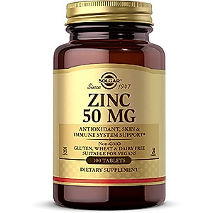Solgar Zinc 50 mg, 100 Tablets - Zinc for Healthy Skin, Taste & Vision - Immune System & Antioxidant Support - Supports Cell Growth & DNA Formation - Non GMO, Vegan, Gluten Free - 100 Servings