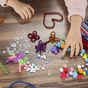 EPIQUEONE 750-Piece Arts & Crafts Supply Set | Includes 150 Multicolor Pipe Cleaners, 300 Pom Poms & 300 Googly Eyes | Ideal for Use at Home & School for DIY Art & Craft Projects, Decoration & More
