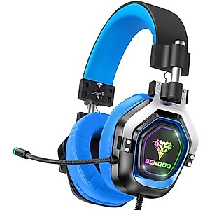 BENGOO Gaming Headset Headphones with 7.1 Surround Sound for PS4 PS5 PC Xbox one Controller, Headsets with Noise Canceling Mic, USB Sound Card & Soft Memory Earmuffs for Mac Laptop Switch