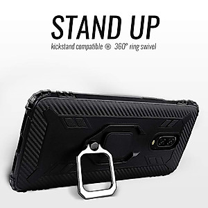 Shields Up OnePlus 7/6T Carbon Case | 10ft Drop Tested | Ultra Slim, Lightweight, Scratch Resistant, Shockproof | Kickstand - Black