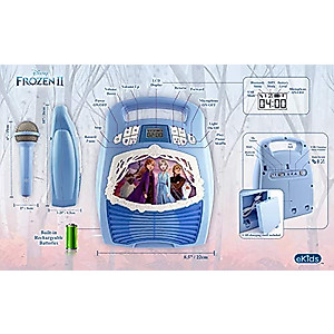 Frozen 2 Bluetooth Portable MP3 Karaoke Machine Player with Light Show Store Hours of Music with Built in Memory Sing Along Using The Real Working Microphone USB Port to Expand Your Content