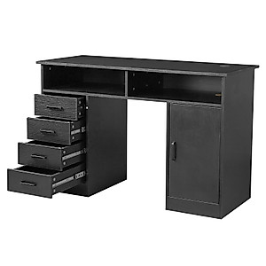 Karl home MDF Computer Desk with 4 Drawers and A Storage Cabinet, Home Office Desk Writing Desk with 2 Storage Compartments, Office Table for Bedroom Small Spaces, Black