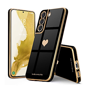 Teageo for Samsung Galaxy S22 5G Case for Women Girl Cute Love-Heart Luxury Bling Soft Back Cover Raised Full Camera Protection Bumper Silicone Shockproof Phone Case for Galaxy S22 5G, Black