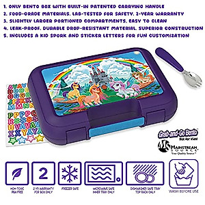 Mainstream Source Kids Grab-and-Go Bento Lunch Bento Box – Includes Removable Tray w/ 5 Compartments, Spork, & Name Stickers, the Ultimate Kids Lunch Box (2 Pack, Unicorns Castle & Mermaids)