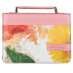 Christian Art Gifts Fashion Bible Cover for Women: His Mercy Never Fails - Lamentations 3:22 Inspirational Bible Verse, Watercolor Pink, Large