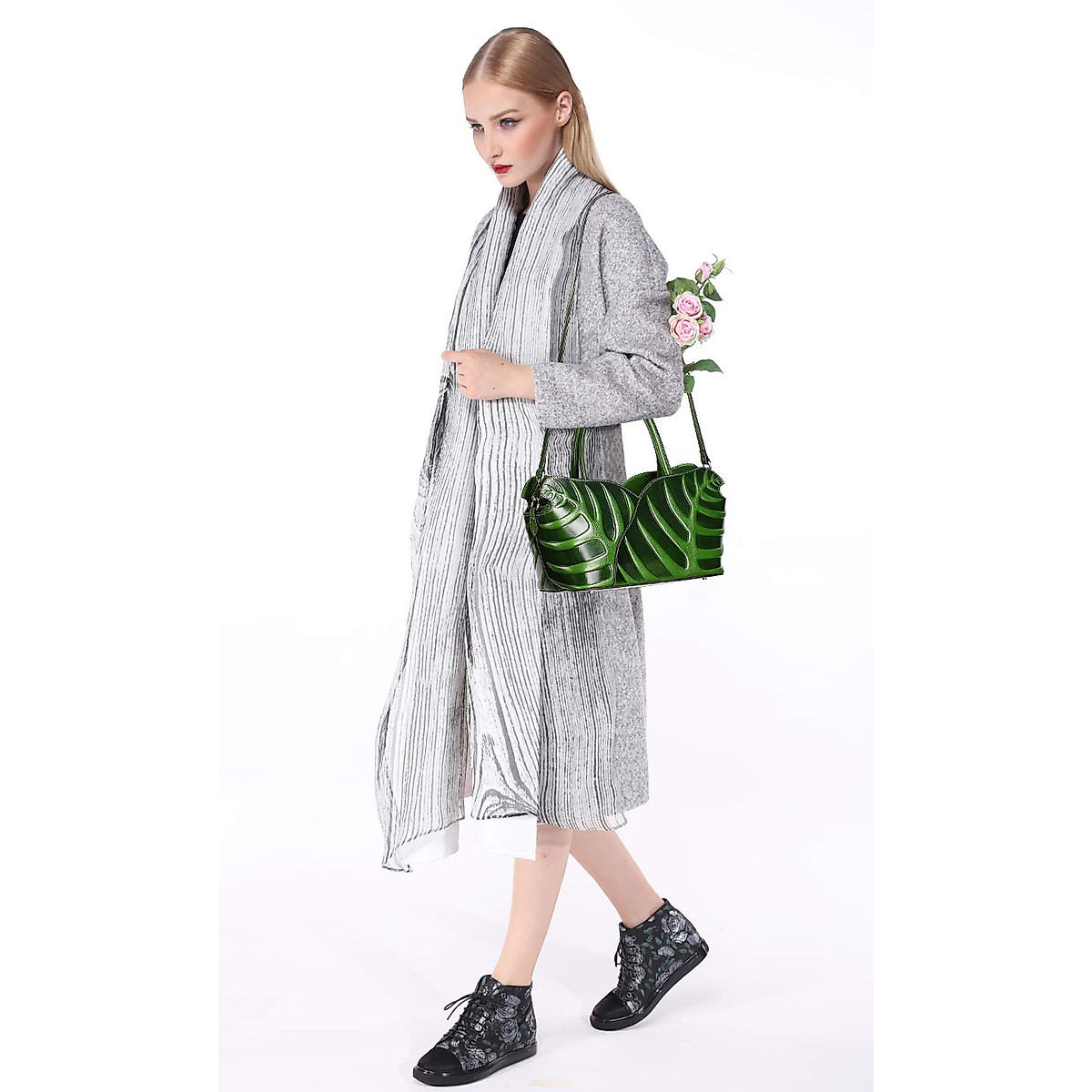 PIJUSHI Designer Leaf Handbags and Purses for Women Top Handle Satchel Shoulder Bag (22352 Green)