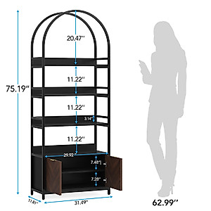 Tribesigns 2PC Bookshelf with Door, 75.9 Inch Tall Etagere Bookcase with Storage Cabinet Shelf, 4-Tier Display Shelf for Bedroom Living Room (Black, 2PC)