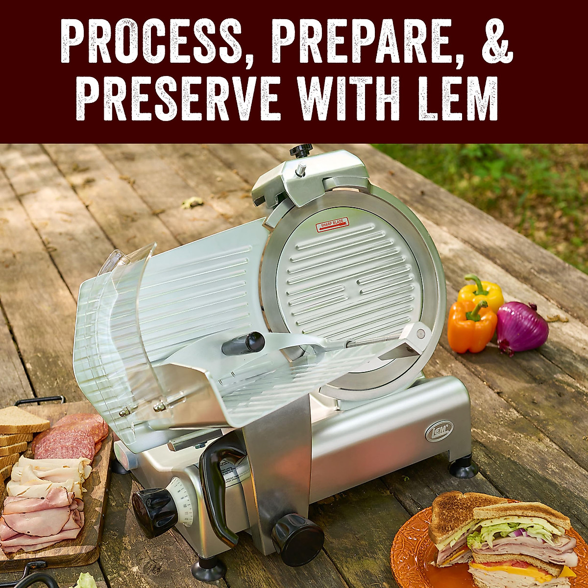 LEM Products BigBite 12 Inch Cast Aluminum Electric Meat Slicer Machine with Built-In Sharpener, Silver