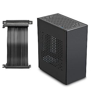 Aluminum Mini ITX Case with PCIe Riser, JOYJOM Mini PC Case, SFF Small Form Factor PC Case, TX Computer Gaming Case supports GPU Graphics Card (Black)