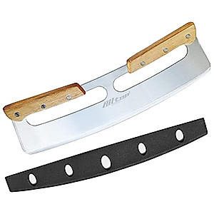 ALLTOP Pizza Cutter Rocker,Stainless Steel Blade Knife With Double Wooden Handle & Plastic Cover, Large Pizza Slicer/Chopper,Good Kitchen Tool -14 In