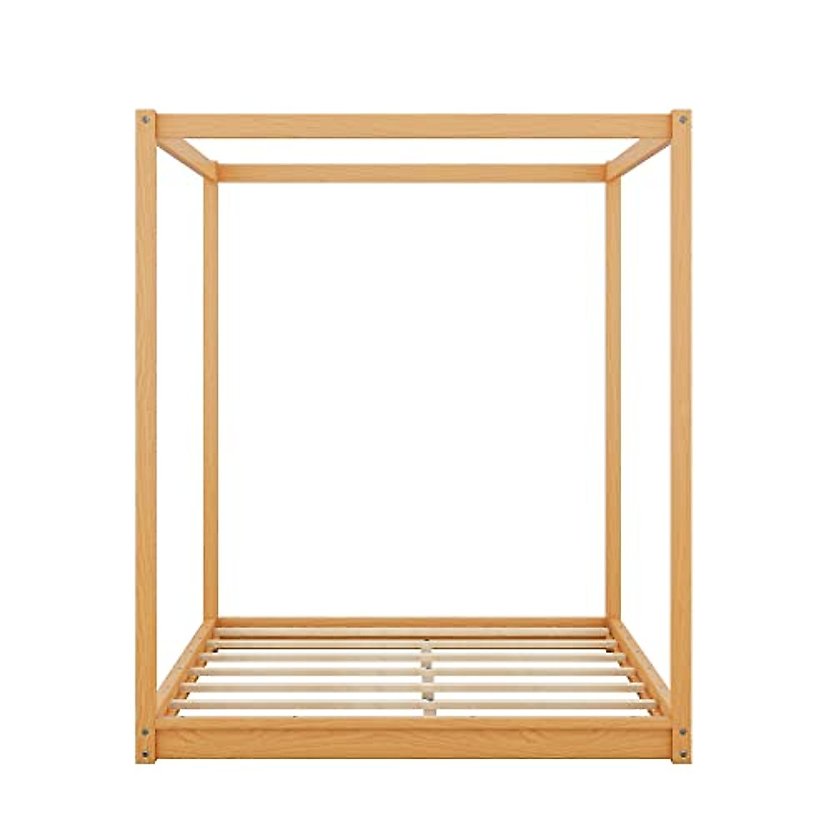 Harper & Bright Designs Queen Size Canopy Platform Bed,Wooden Canopy Bed Frame Queen with Support Legs,Queen Canopy Bed with Low Base for Kids Teens Adults, No Box Spring Needed (Queen, Natural)