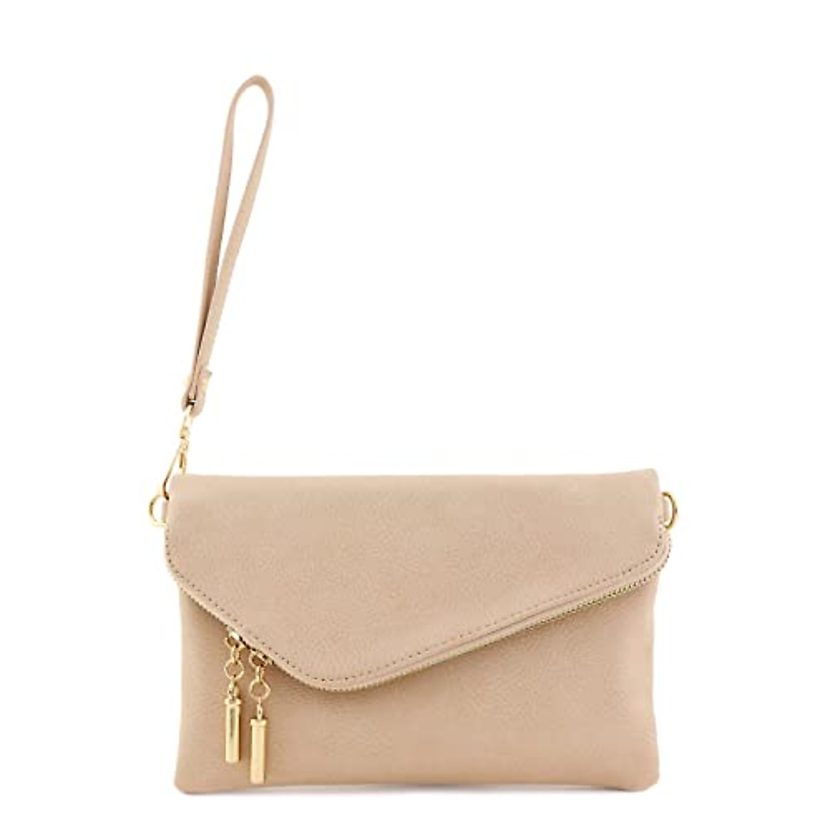 FashionPuzzle Envelope Wristlet Clutch Crossbody Bag with Chain Strap (Nude) One Size