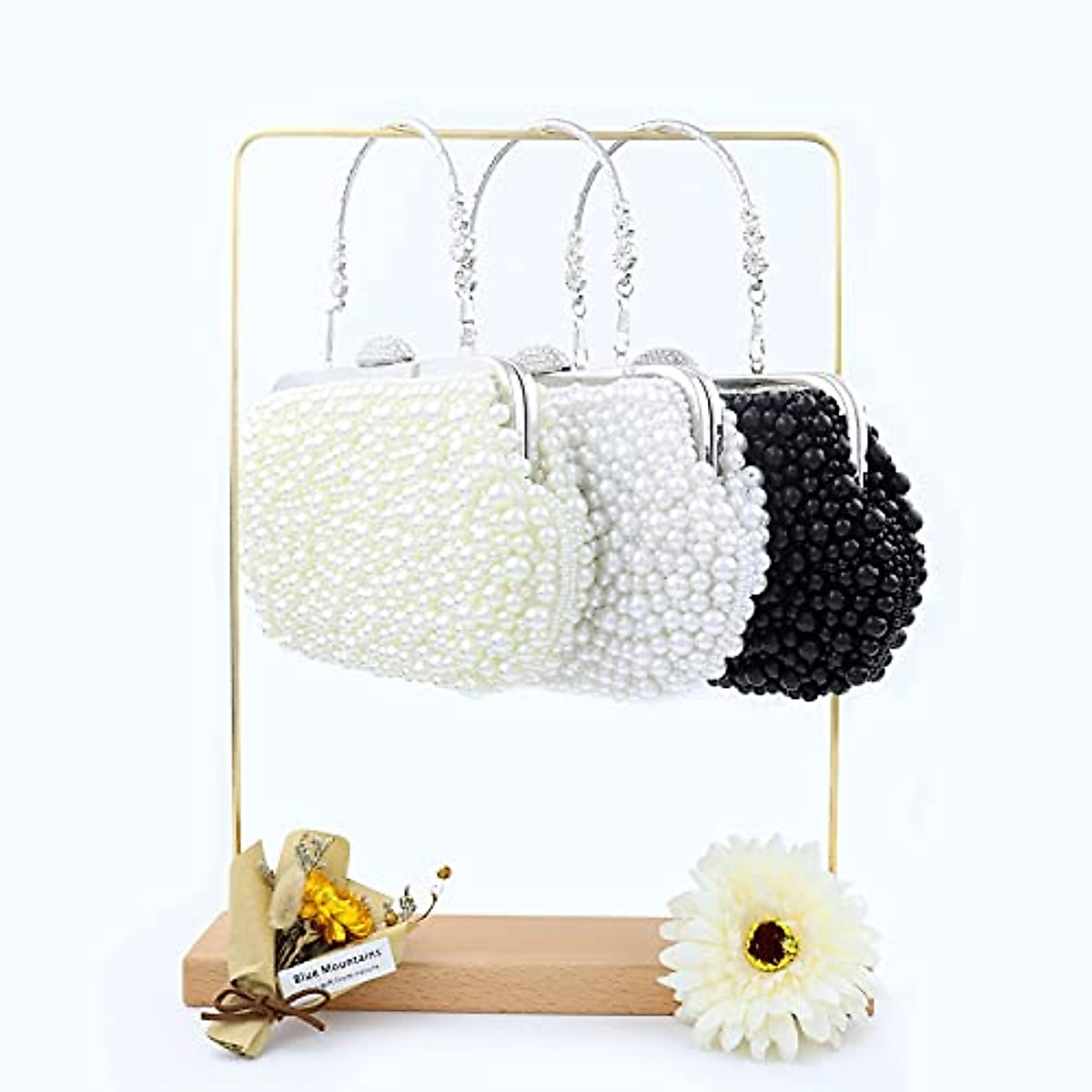 ERCULER Topfive Women's White Pearl Beaded Clutch Evening Handbags for Formal Bridal Wedding Clutch Purse Prom Cocktail Party