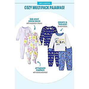 The Children's Place 2 Pack Baby Toddler Girls Snug Fit Cotton Mixed 2 Piece Pajama Sets, Unicorn Dino 2-Pack, 4T