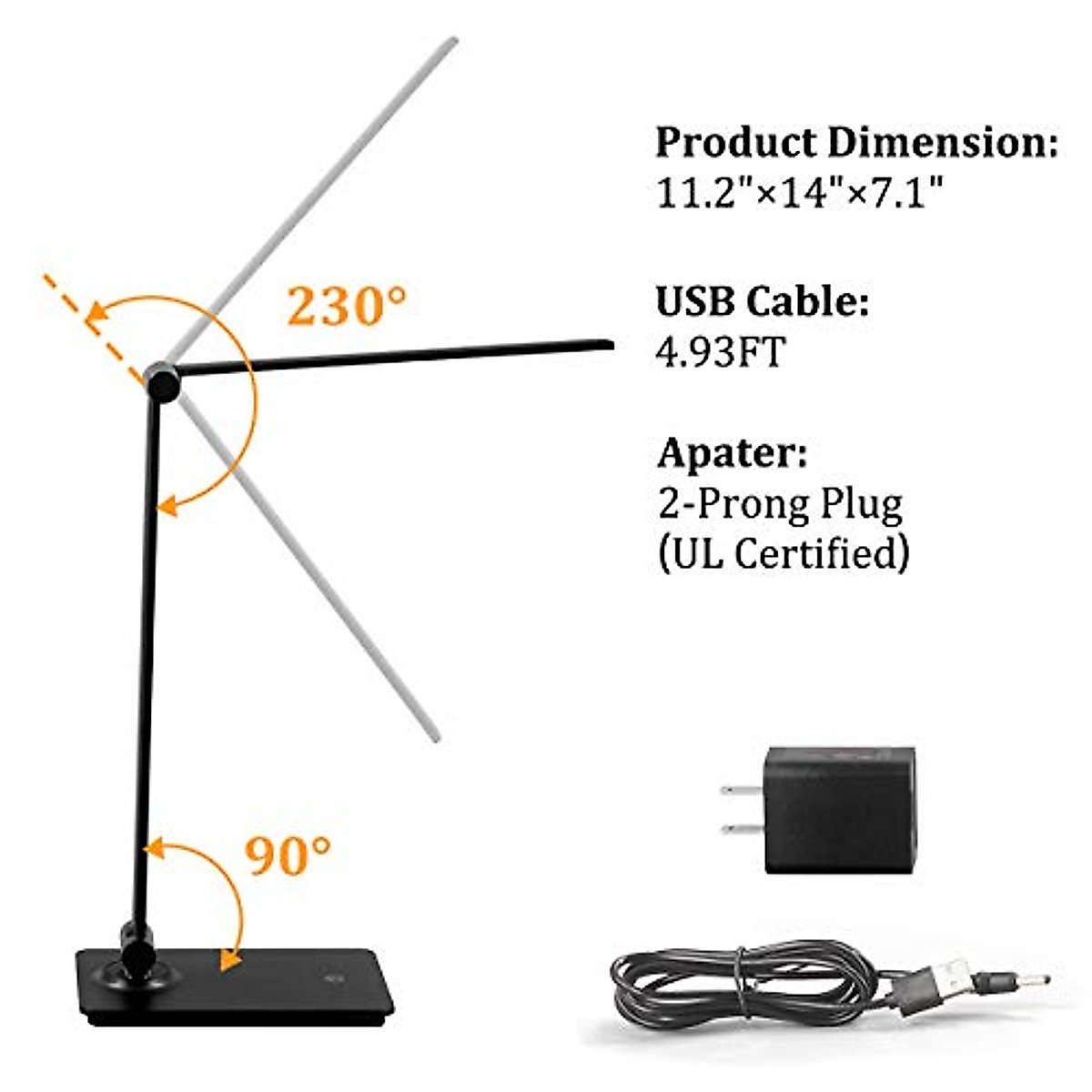 Dott Arts LED Desk Lamp, Touch Control Desk Lamp with 3 Levels Brightness, Dimmable Office Lamp with Adjustable Arm, Foldable Table Desk Lamp for Table Bedroom Bedside Office Study, 5000K, 8W, Black