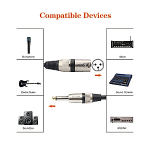 Disino Unbalanced 6.35mm(1/4 inch) TS Mono to XLR Male Cable Gold Plated Quarter inch to Male XLR Microphone Cable Interconnect Cable - 5 Feet/1.5 Meters