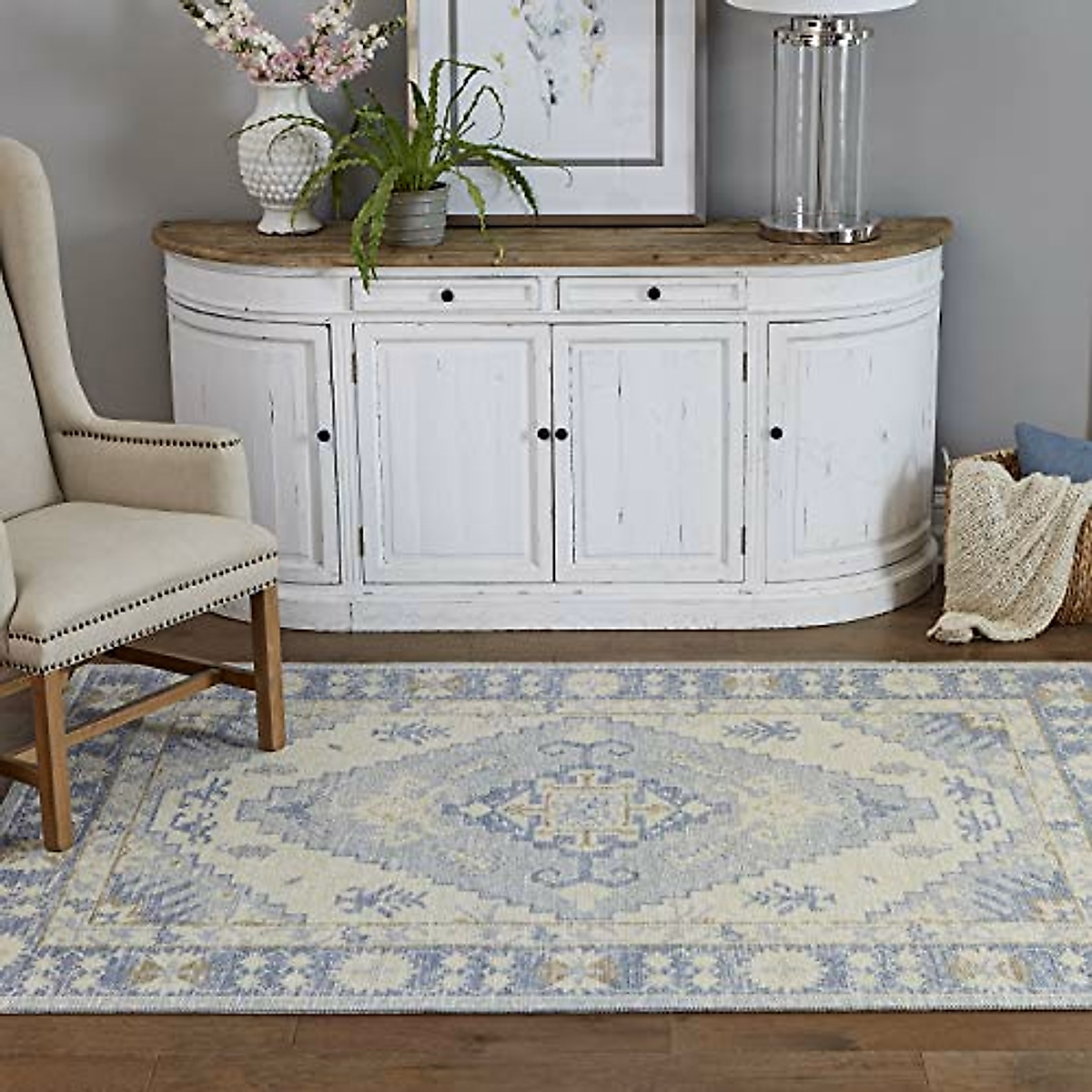 Momeni Anatolia Wool and Nylon Area Rug, 5'3" X 7'6", Blue
