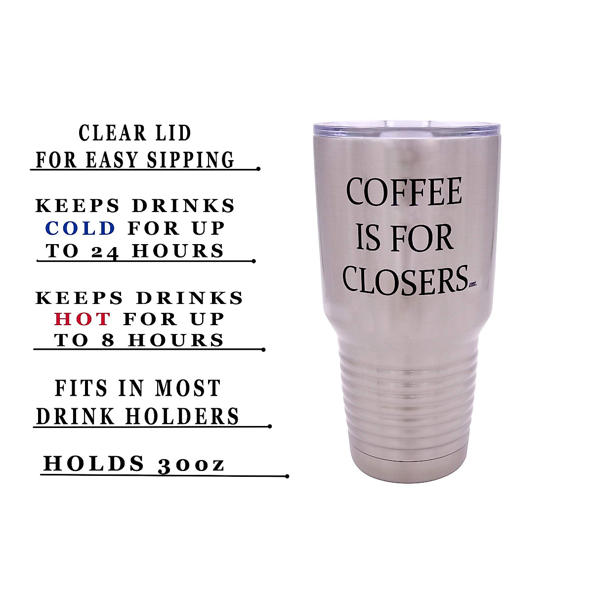 Rogue River Tactical Large Funny Realtor Real Estate Sales Coffee is For Closers 30oz Travel Tumbler Mug Cup w/Lid Gift Salesperson Associate