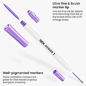 ARTEZA Kids Dual Tip Washable Markers, 24 Bright Colors, Marker Pens with Ultra Fine and Brush Tip, School Supplies for Kids Ages 3 and Up