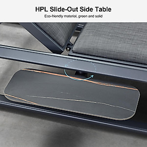 PURPLE LEAF Chaise Lounge Chair Recliner Outdoor for Patio Poolside w/Slide-Out Side Table with Cushion Adjustable Backrest 2 Pieces Dark Grey