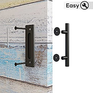 EaseLife 12" Sliding Barn Door Handles and Pulls,Rustic Double Sided Hardware Set,Heavy Duty,Matte Black Powder Coated Finish,Easy Install