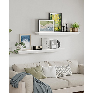 QueenFun 36 Inch White Floating Shelves, 6'' Deep Large White Floating Shelves for Wall, Easy Hanging Wall Shelves for Bedroom Living Room Bathroom Nursery, 2-Pack Crown Molding Decorative Shelves