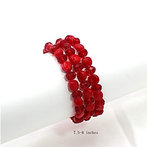 Jules D.Multi Rows Stackable Stretch Bracelet Colorful Shell Glass Boho Bracelets Trendy Costume Jewelry Gifts for Women (Red)