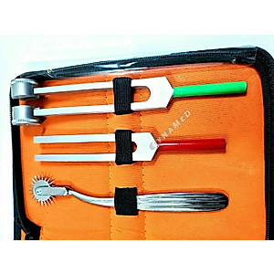 Student Diagnostic Kit- Reflex Hammer & Tuning Fork Set C 128 And C 512 + Wartenberg Pinwheel Premium Steel Bandage Scissor 7.5” (Set Of 6 Reflex Buck Hammer Yellow Scissor Penligh)