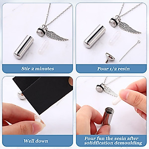 MTLEE Urn Necklace for Ashes Cremation Jewelry for Ashes, 6 Pieces Stainless Steel Cremation Jewelry for Women Men, Memorial Necklace Angel Keepsake Cylinder Pendant with Filling Kit (Black, Silver)