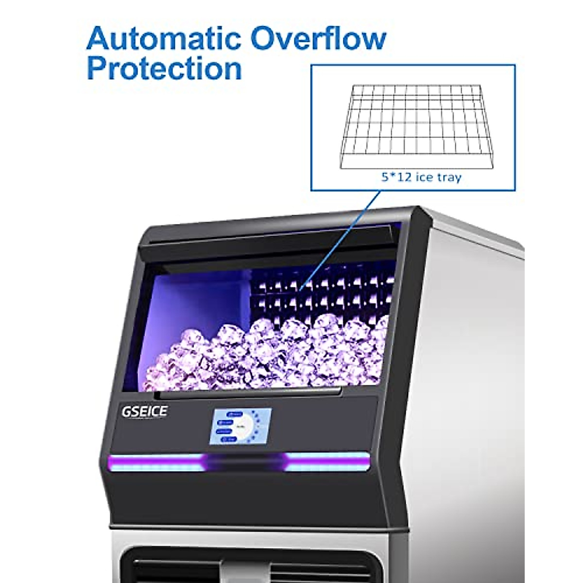 GSEICE Commercial Ice Maker Machine, 150LBS/24H with 45 Pounds Storage Bin - 4.3 inch Touch Screen, Food-Grade Materials, 304 Stainless Steel Ice Making Machine Perfect for Home and Business