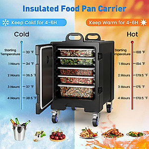ARLIME Hot Box Food Warmer 81 QT, Front-Loading Insulated Food Pan Carrier for 5 Full-Size Pans, Food-Grade LLDPE Material, Hot Boxes with Wheels for Catering for Canteen and Restaurant Use, Black