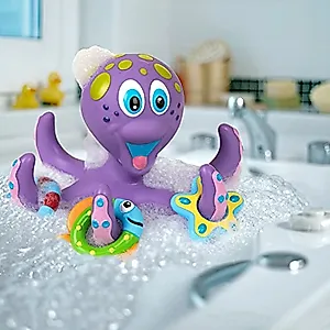 Nuby Floating Purple Octopus with 3 Hoopla Rings Interactive Bath Toy