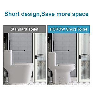 HOROW HWMT-8733U Small Compact One Piece Toilet, Power Dual Flush Toilet For Bathroom, Water Saving Toilet With Soft Closing Seat, Quick Release & UF Seat, White Toilet Bowl, 12'' Rough-in