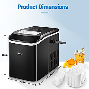 Ice Makers Countertop,Protable Ice Maker Machine with Handle,Self-Cleaning Ice Maker, 26Lbs/24H, 9 Ice Cubes Ready in 6-8 Mins, for Home/Office/Kitchen Black WANAI